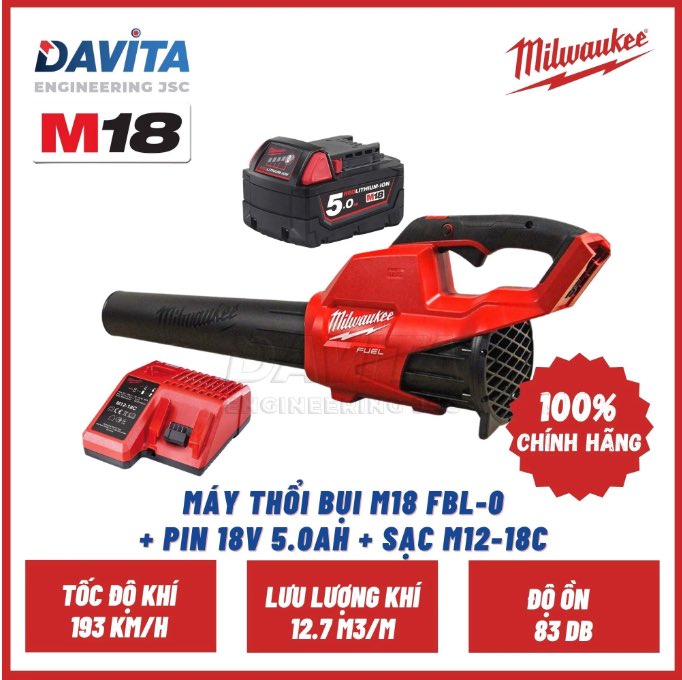 Nguyên bộ Máy thổi lá M18 FBL Milwaukee SET (kèm pin 5Ah và Sạc) | Davita.vn